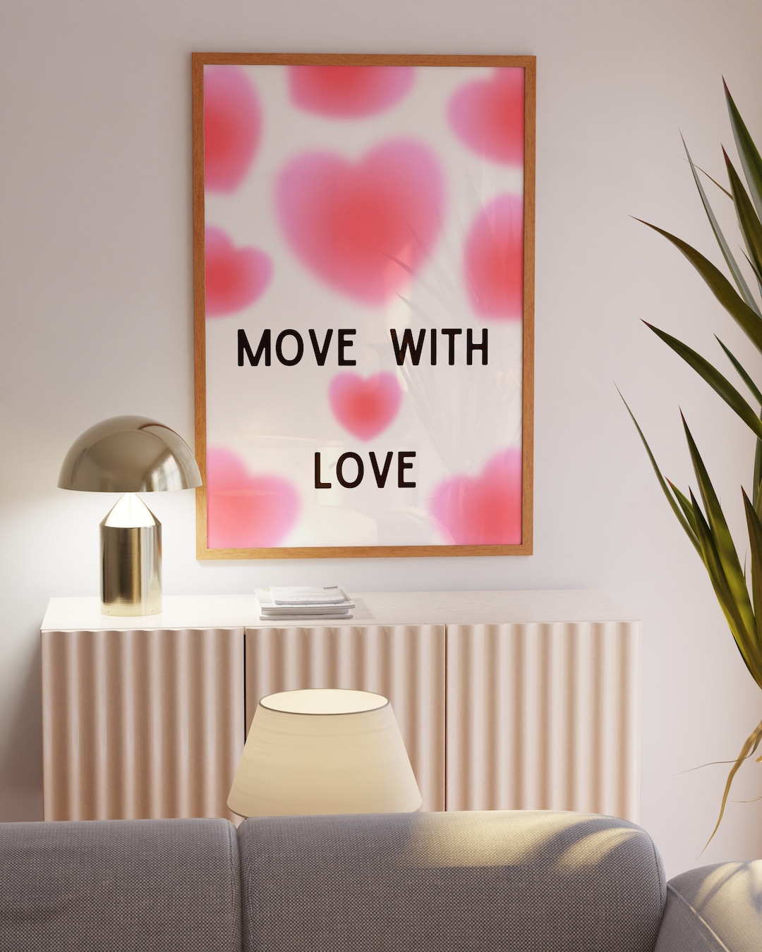 MOVE WITH LOVE Pink Hearts Trendy Wall Art-aesthetic Art Print-preppy ...
