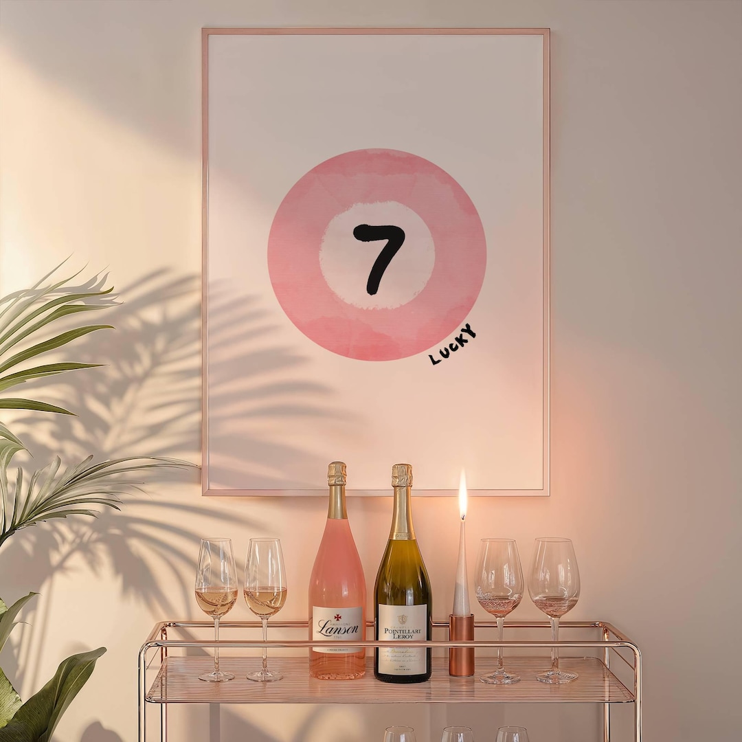 Lucky 7 Ball Poster Pink Vintage Pool Ball Print Retro Aesthetic Wall ...