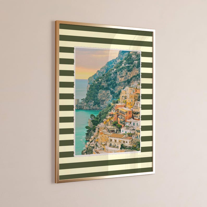 Vintage Coastal View of Positano Italy Postcard Digital Eclectic Wall ...