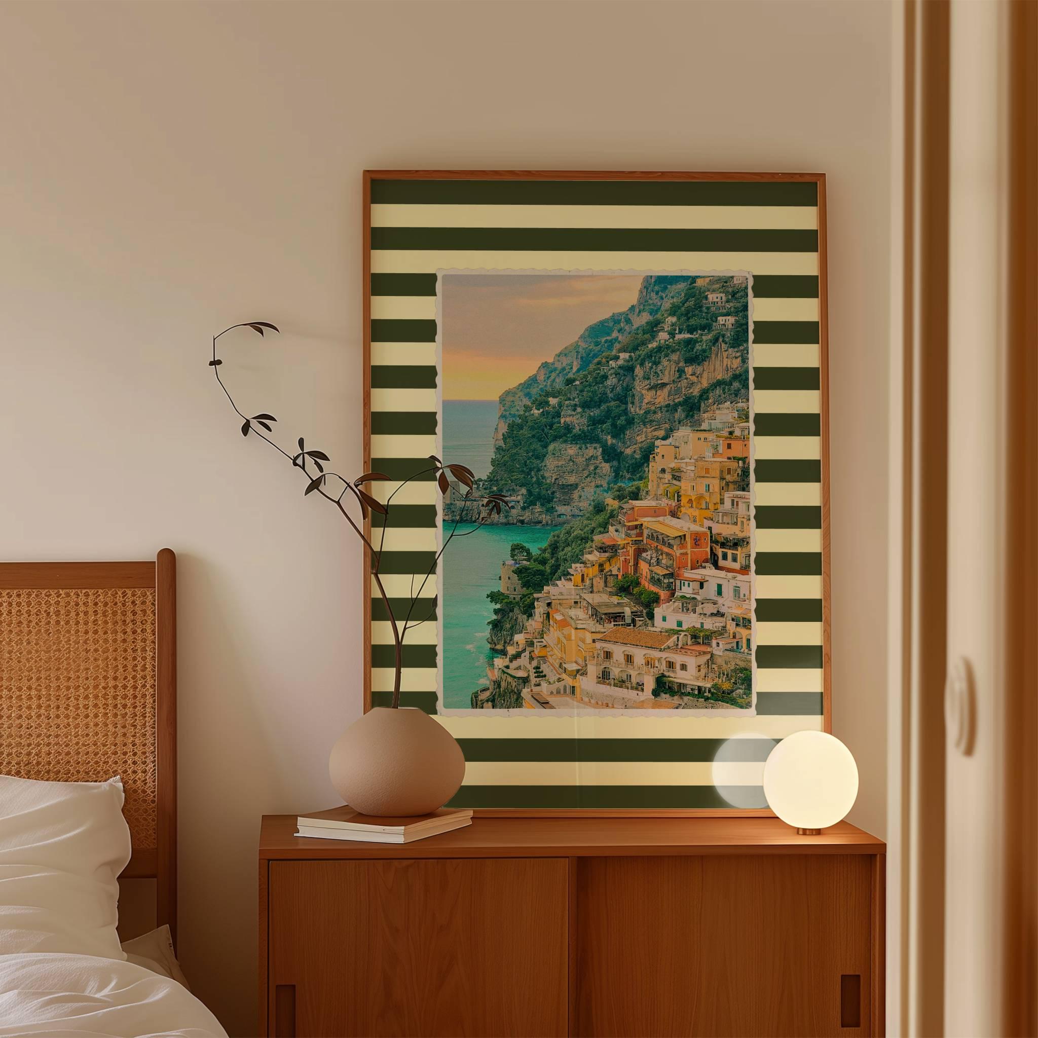 Vintage Coastal View of Positano Italy Postcard Digital Eclectic Wall ...