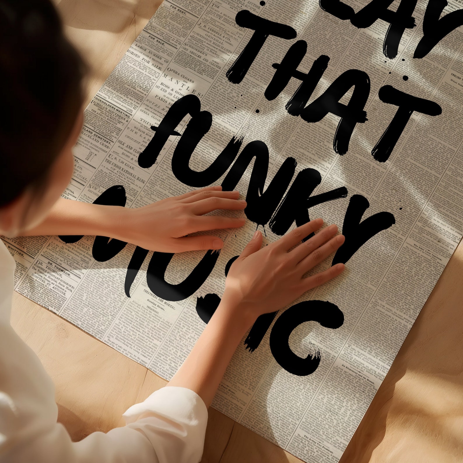 Impresión de música funky, arte de pared con tipografía retro ...