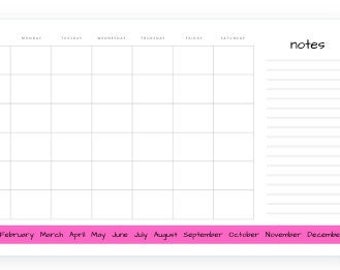 12 Month Calendar Template - Etsy