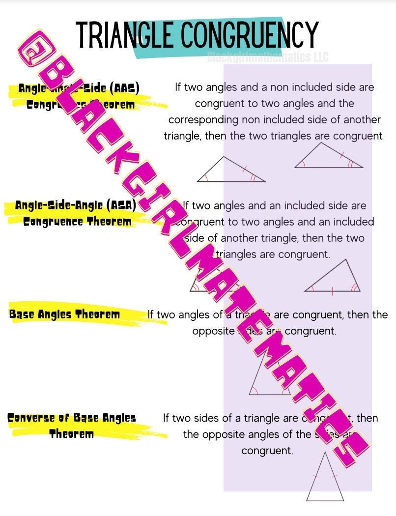 Geometry Math Notes: Triangle Congruency - Etsy