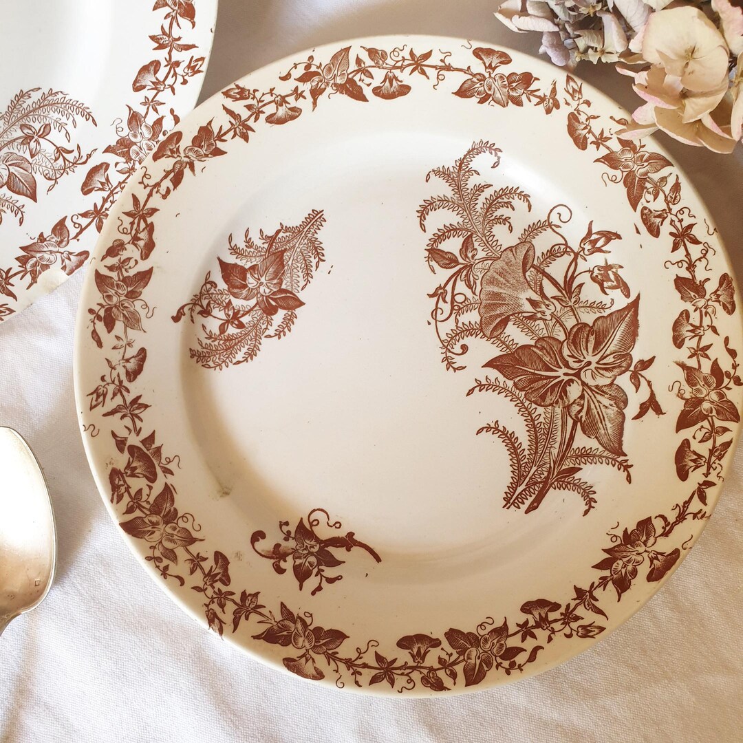 Set 3 French Antique Side Plates, Aged With Patina, Brown Transferware ...