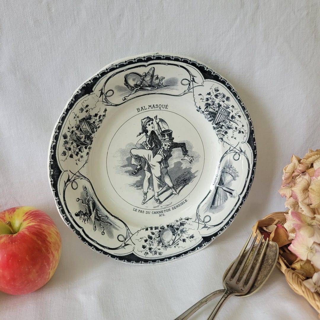 Black & White Party Theme Antique French 'talking Plate' C1890, Masked ...