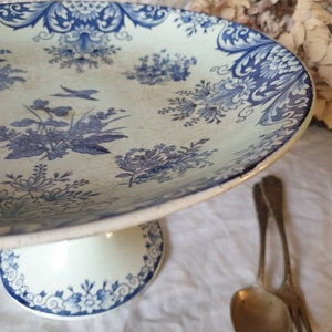 French Antique Shabby Tea Stained Cake Stand Compotier, Longwy 'delft ...