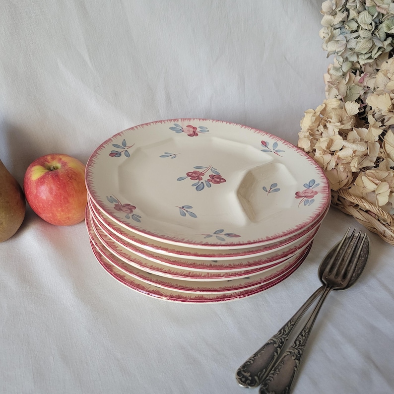 Vintage Sarreguemines Divided Asparagus Plates: Set of 6 Hand Painted ...