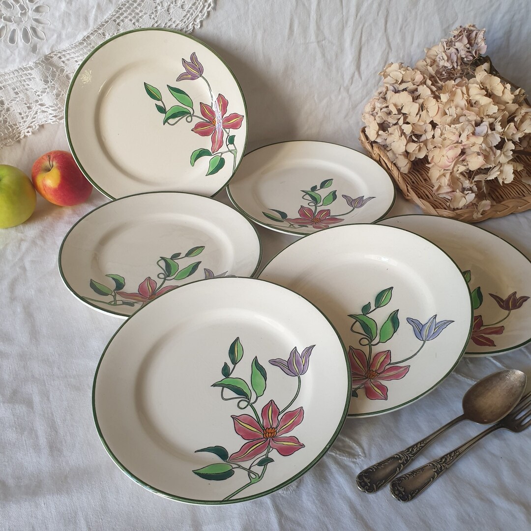 Set of 6 French Antique Art Nouveau Lily Dinner Plates Hand Painted ...