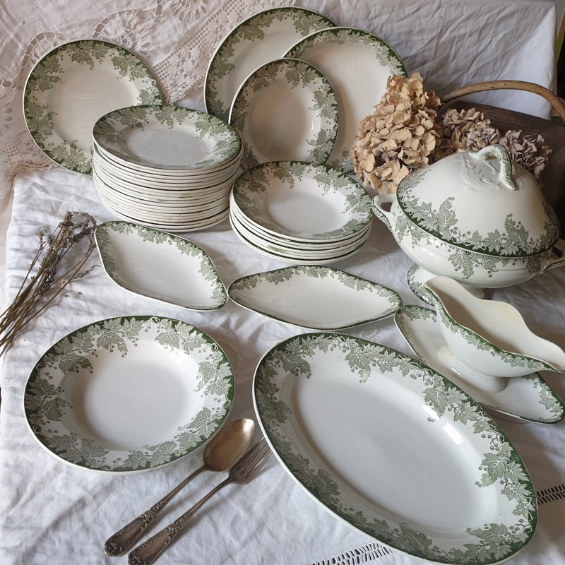Green White Dishes - Etsy