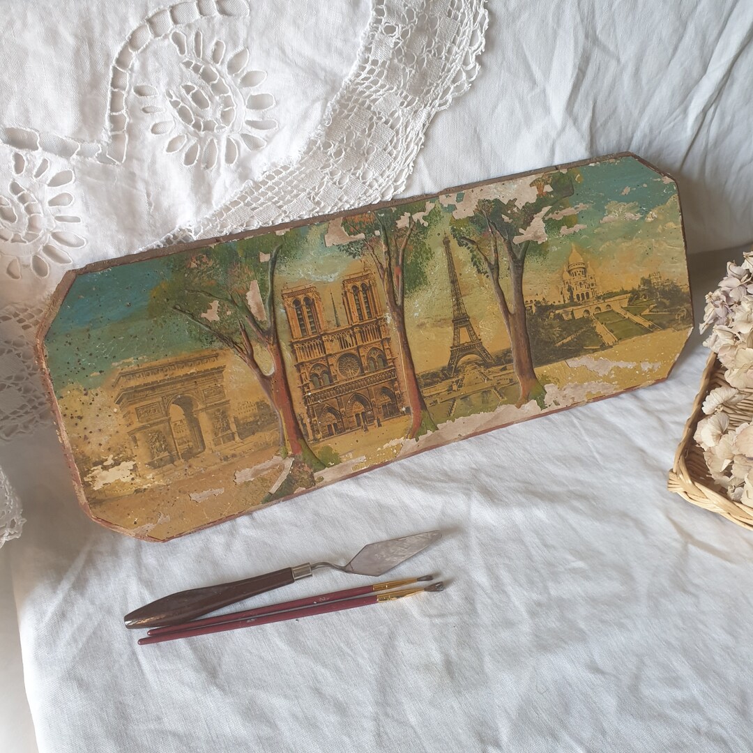 Shabby French Vintage Decoupage Painting of Sights of Paris, Eiffel ...