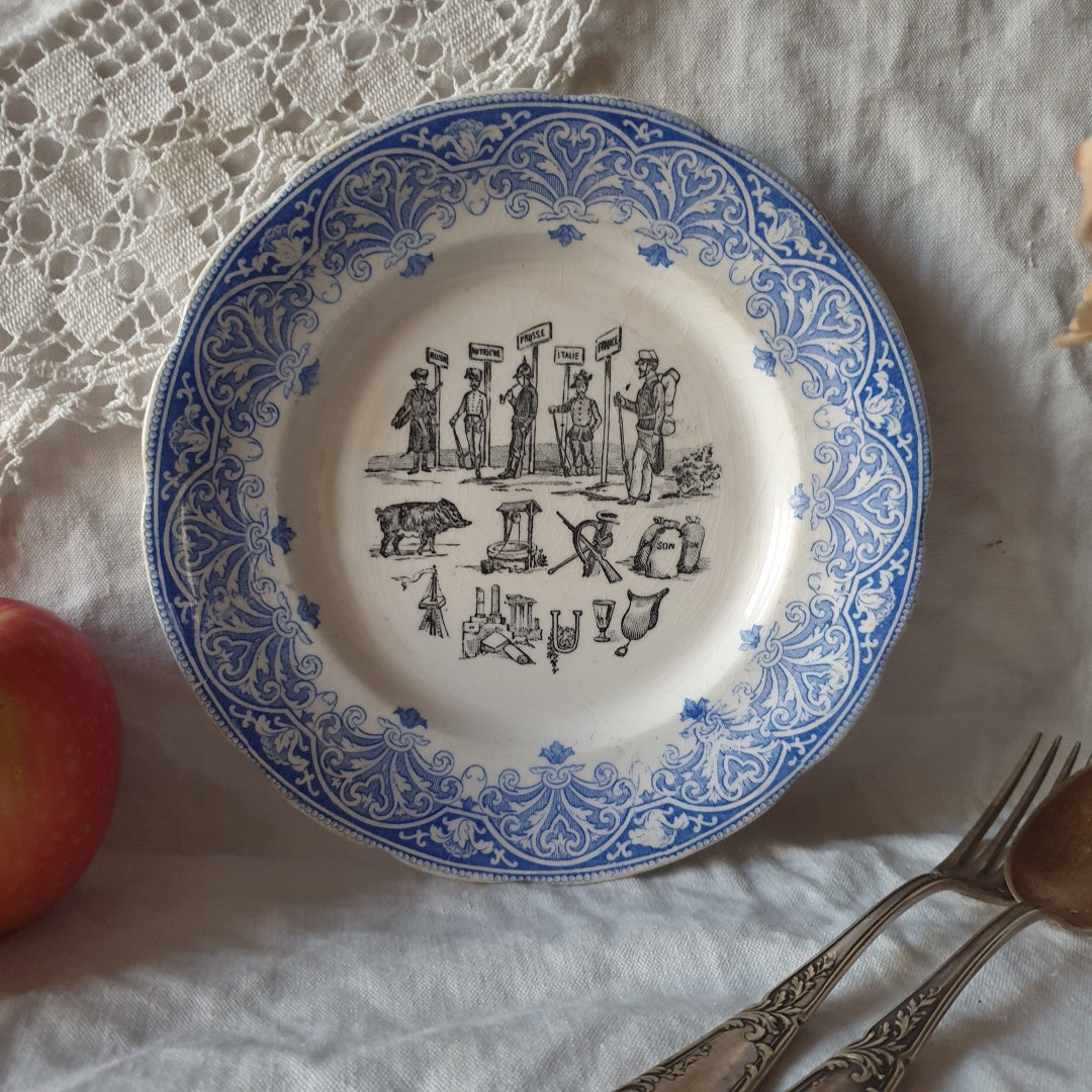 French Antique Rebus Plate 'assiette Parlante' C1890, Anti-war Military ...