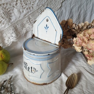 Large French Enamel Salt Box, Blue and White With 'sel' in Gothic ...