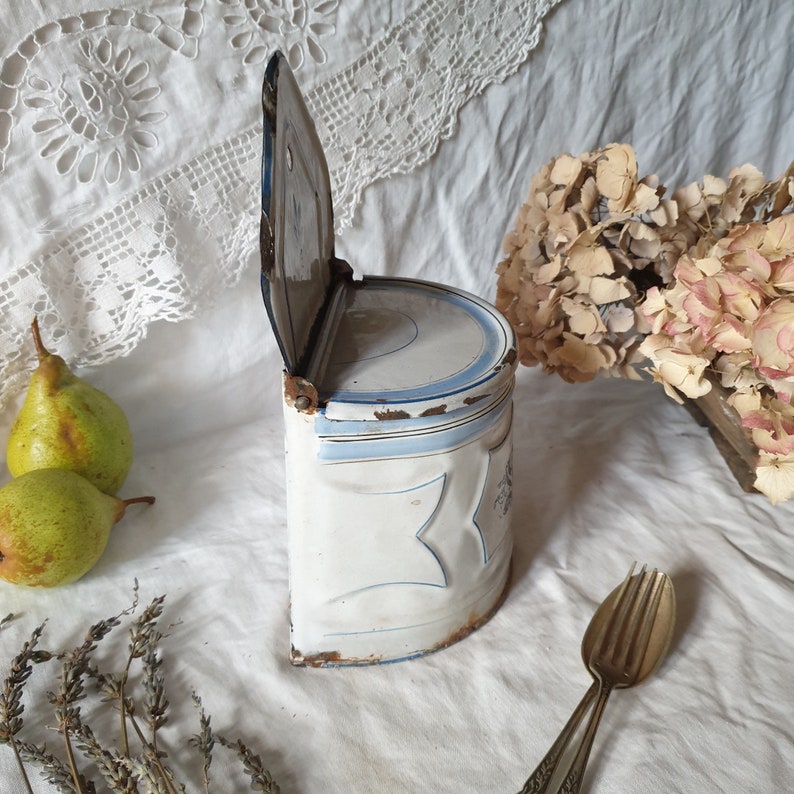 Large French Enamel Salt Box Blue and White With - Etsy