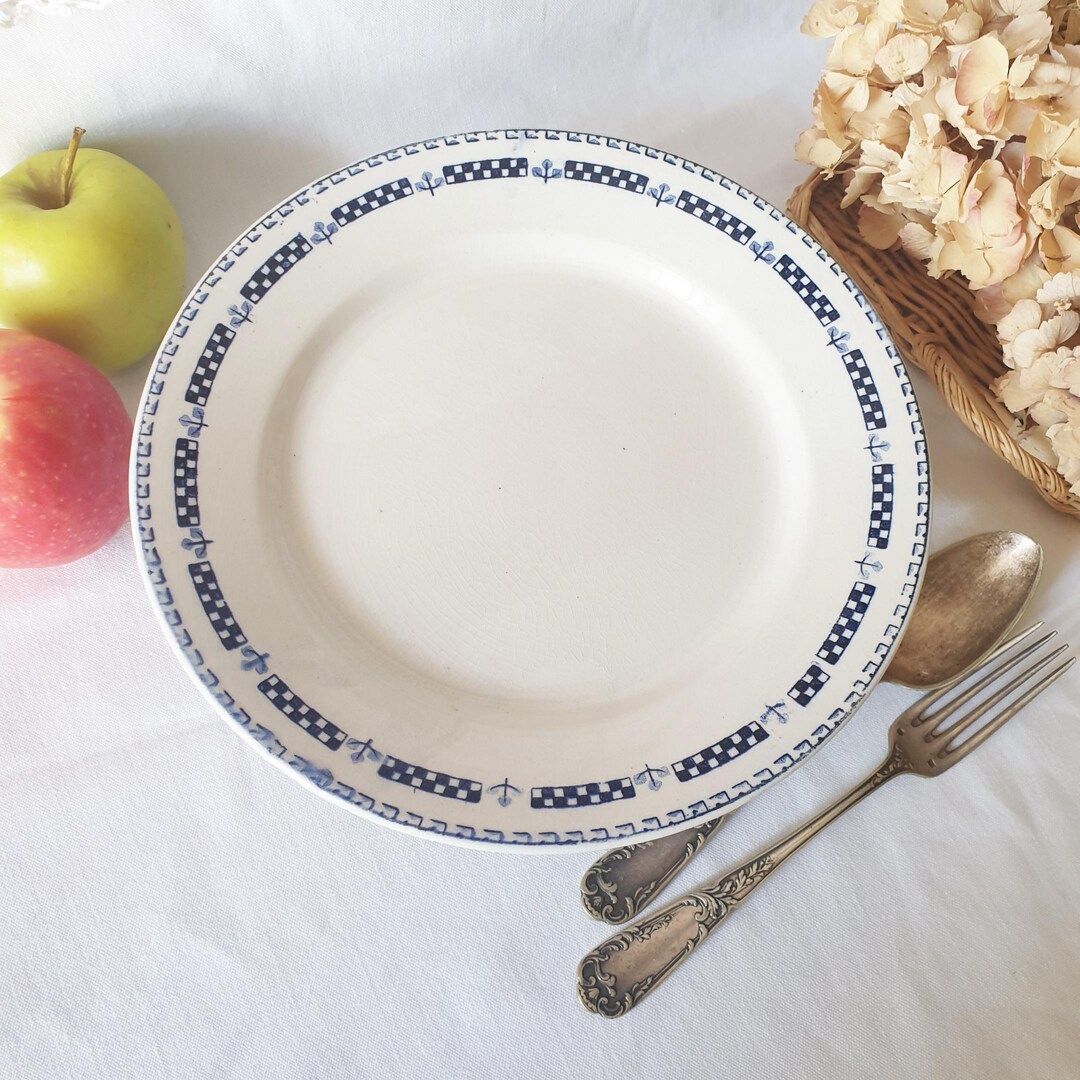 Low Cake Stand, French Antique Blue Ironstone Transferware Compotier ...