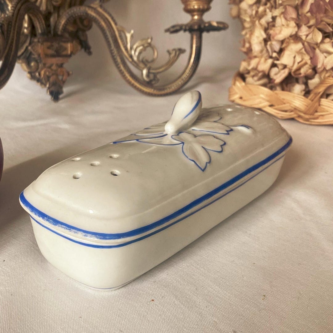 Antique French Lidded Soap / Toothbrush Dish: Pierced Lid With Floral ...