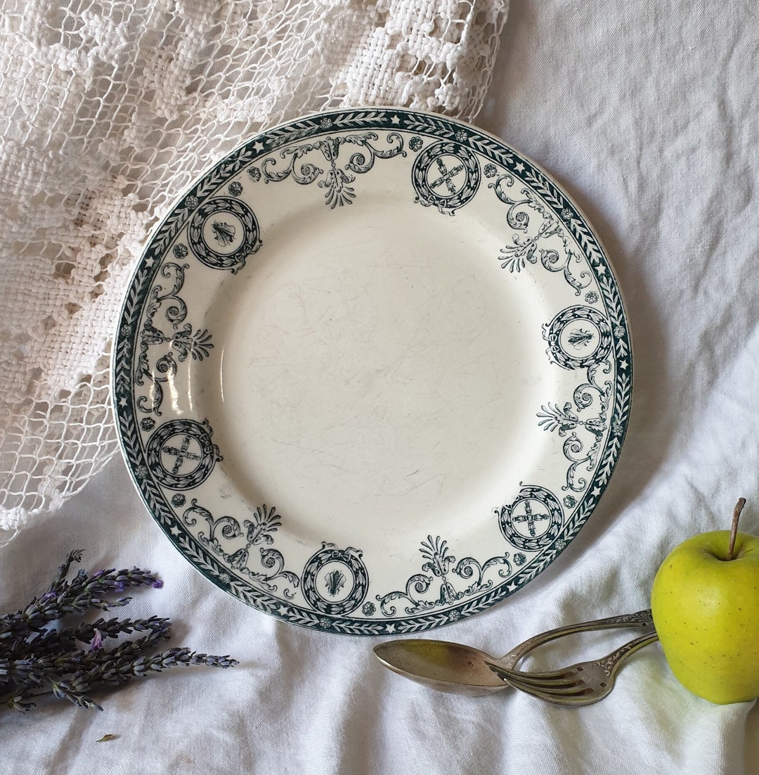 Bee Symbol Napoleon French Antique Dinner Plate, Green W Garlands ...
