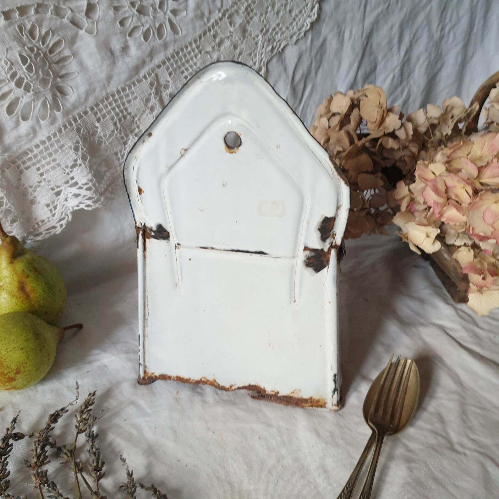 Large French Enamel Salt Box Blue and White With - Etsy