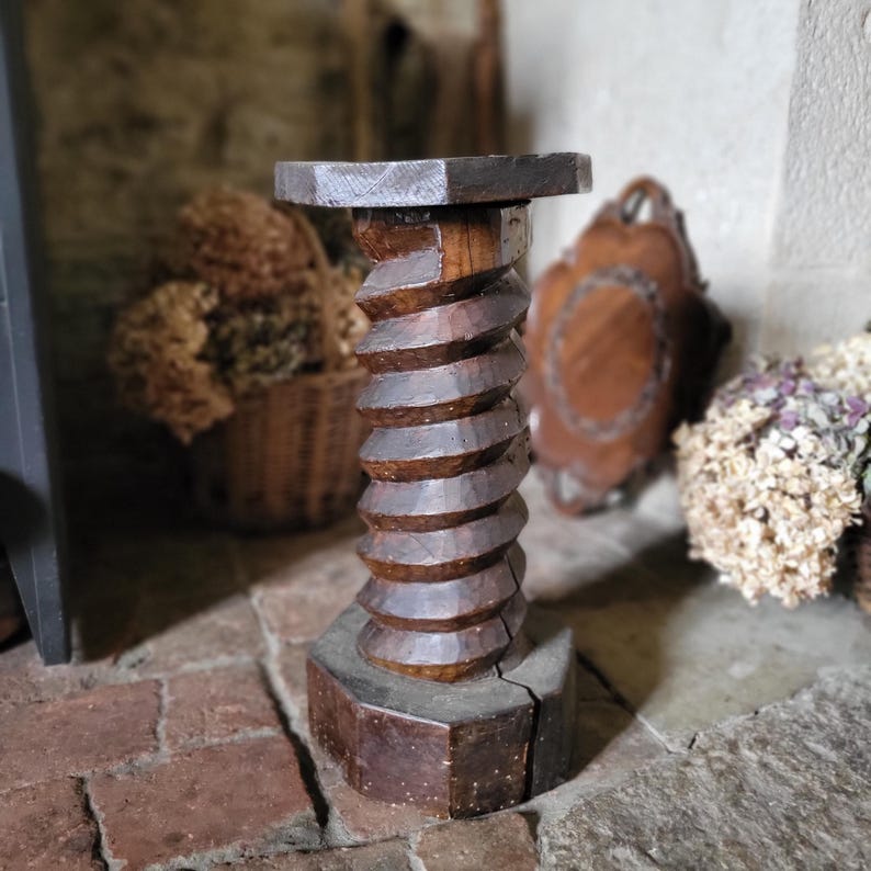 Primitive French Oak Wine Press Screw-form Plant Stand or Plinth, C ...