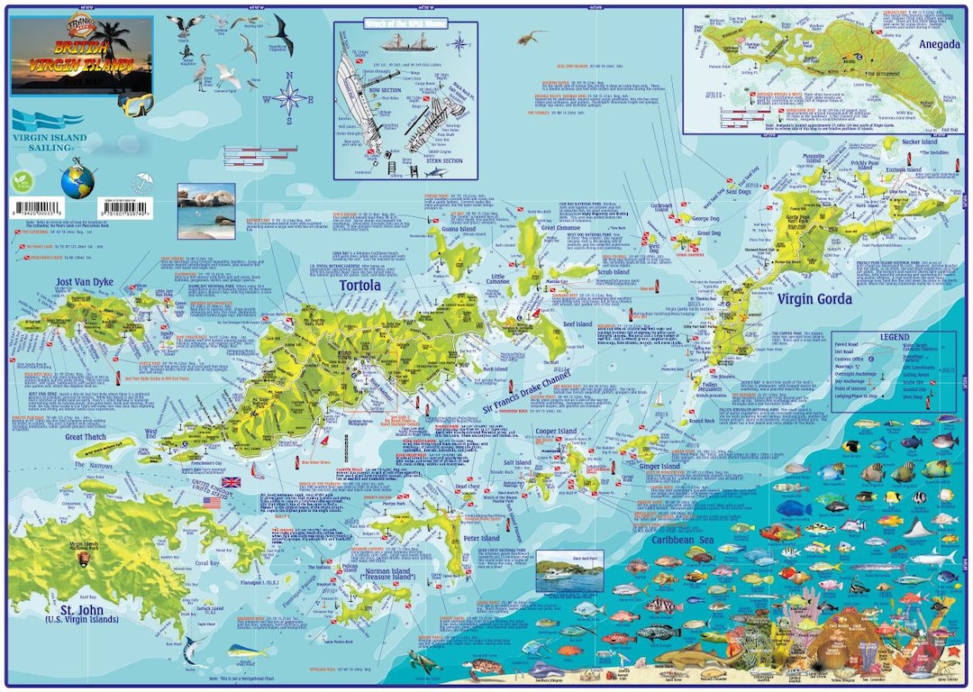 British Virgin Islands BVI Laminated Wall Map - Etsy
