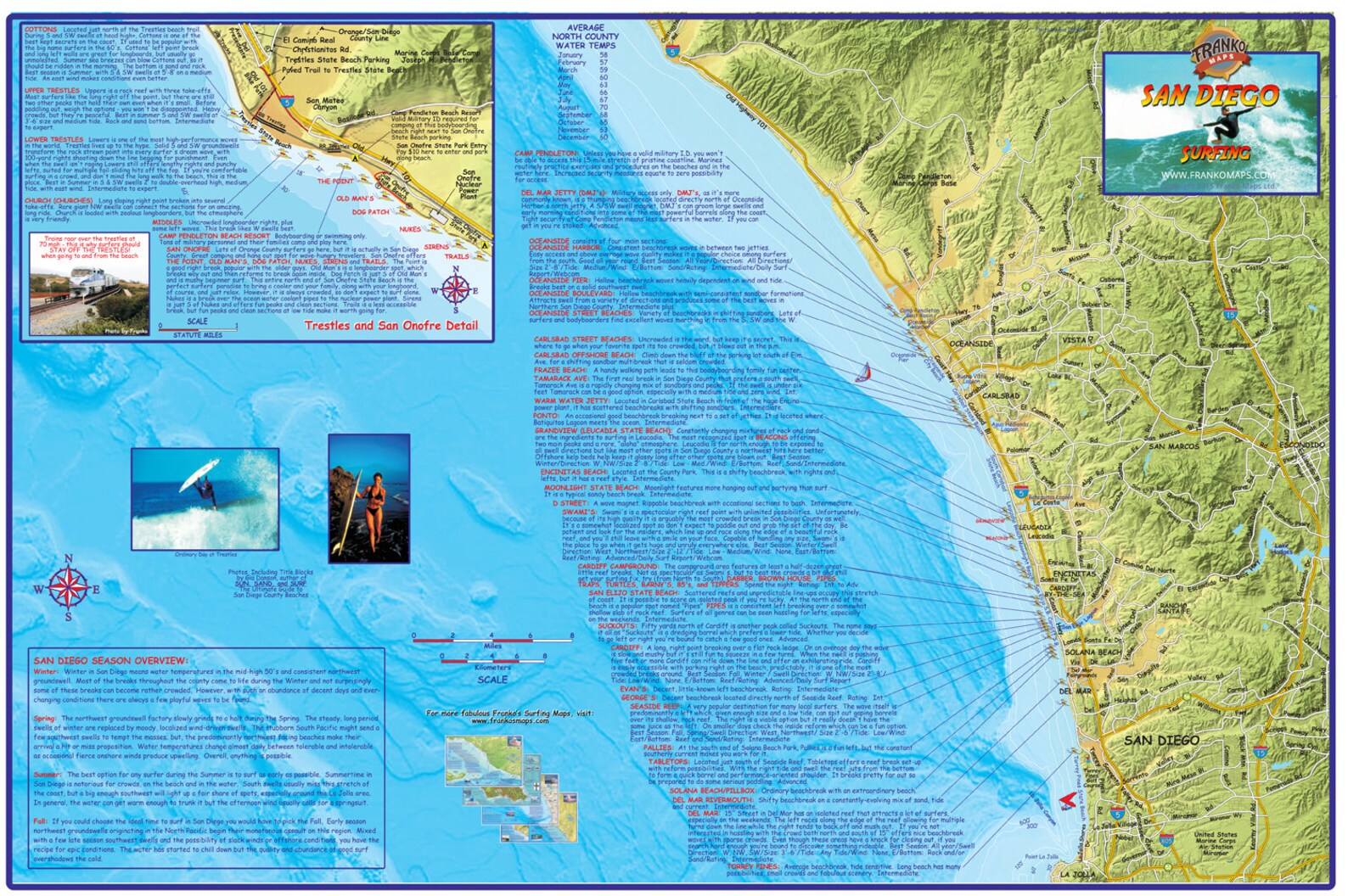 San Diego Surfing Laminated Wall Map - Etsy