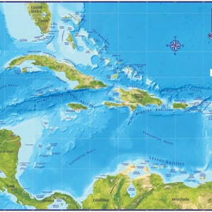 Caribbean Sea Wall Map - Etsy