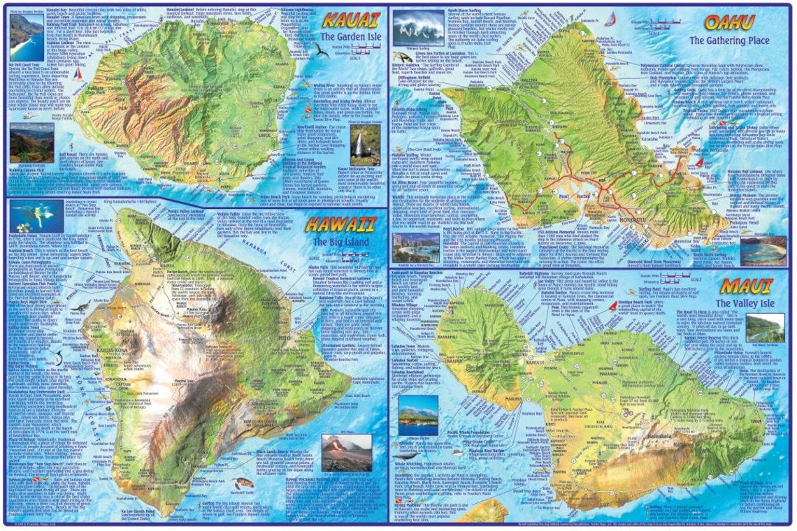 Hawaiian Islands Laminated Wall Map - Etsy