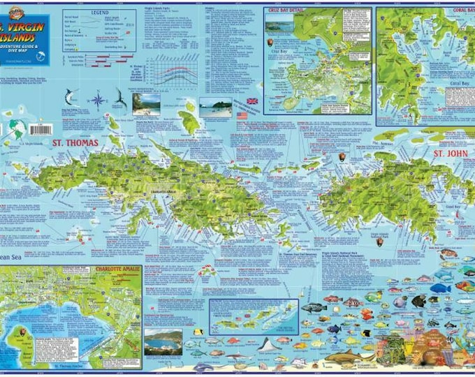 United States Virgin Islands USVI Laminated Wall Map - Etsy
