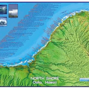 Oahu North Shore Surfing Wall Map - Etsy