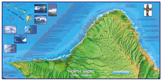 Oahu North Shore Surfing Wall Map - Etsy