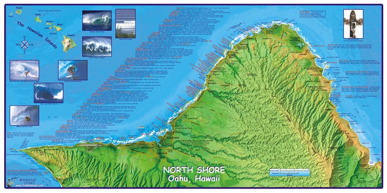 Oahu North Shore Surfing Wall Map - Etsy