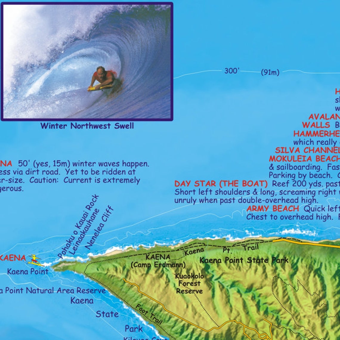 Oahu North Shore Surfing Wall Map - Etsy