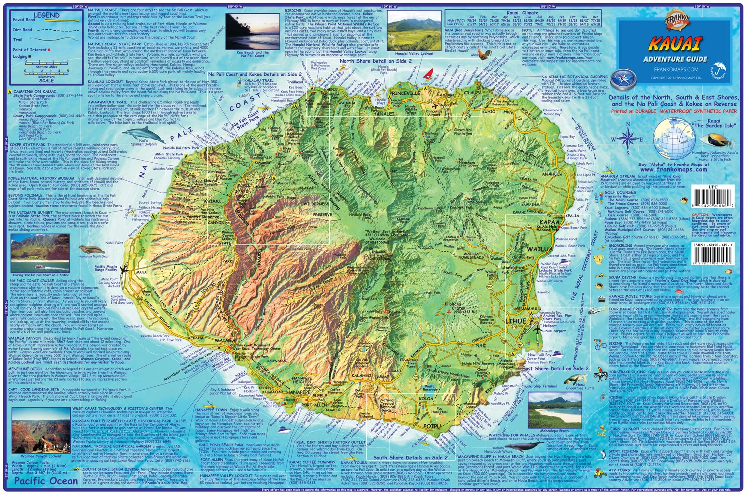 Kauai, Hawaii, Laminated Wall Map - Etsy