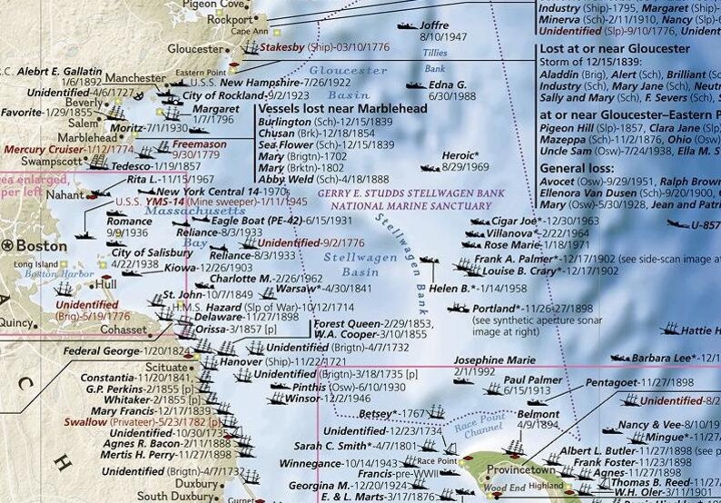 Shipwrecks of New England Wall Map - Etsy