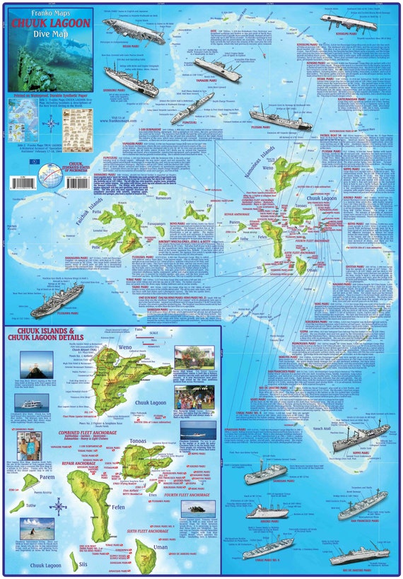 Chuuk truk Lagoon Dive & Wreck Wall Map Operation Hailstone - Etsy Finland