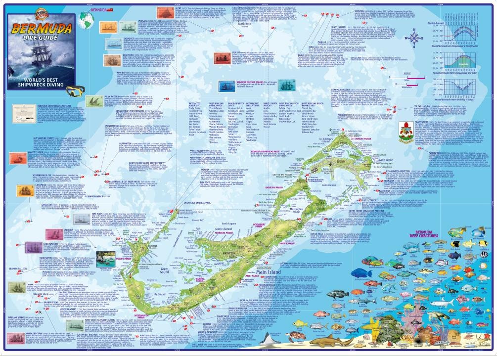 Bermuda Laminated Wall Map - Etsy
