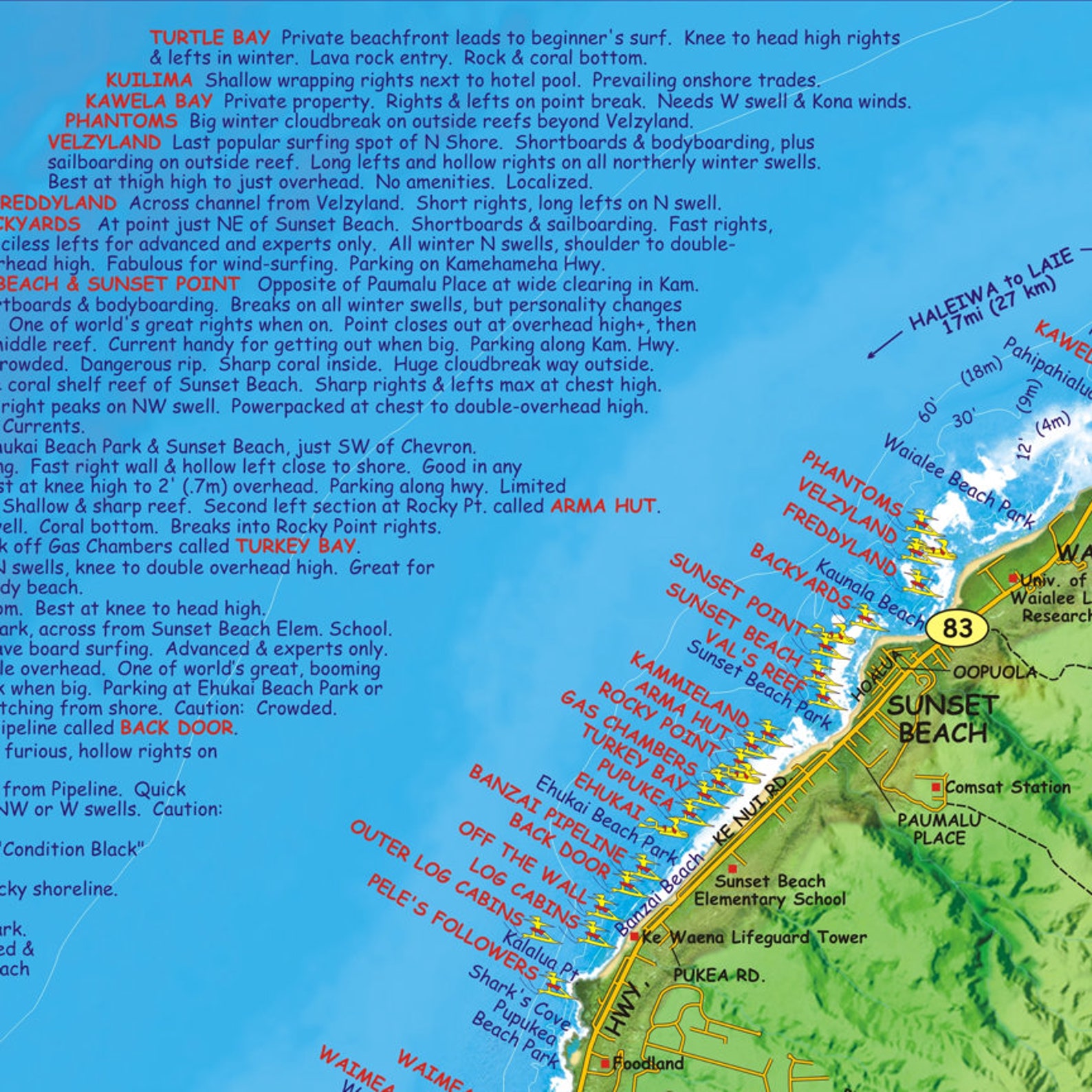 Oahu North Shore Surfing Wall Map - Etsy