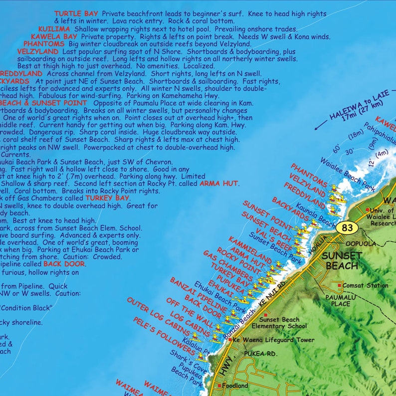 Oahu North Shore Surfing Wall Map - Etsy