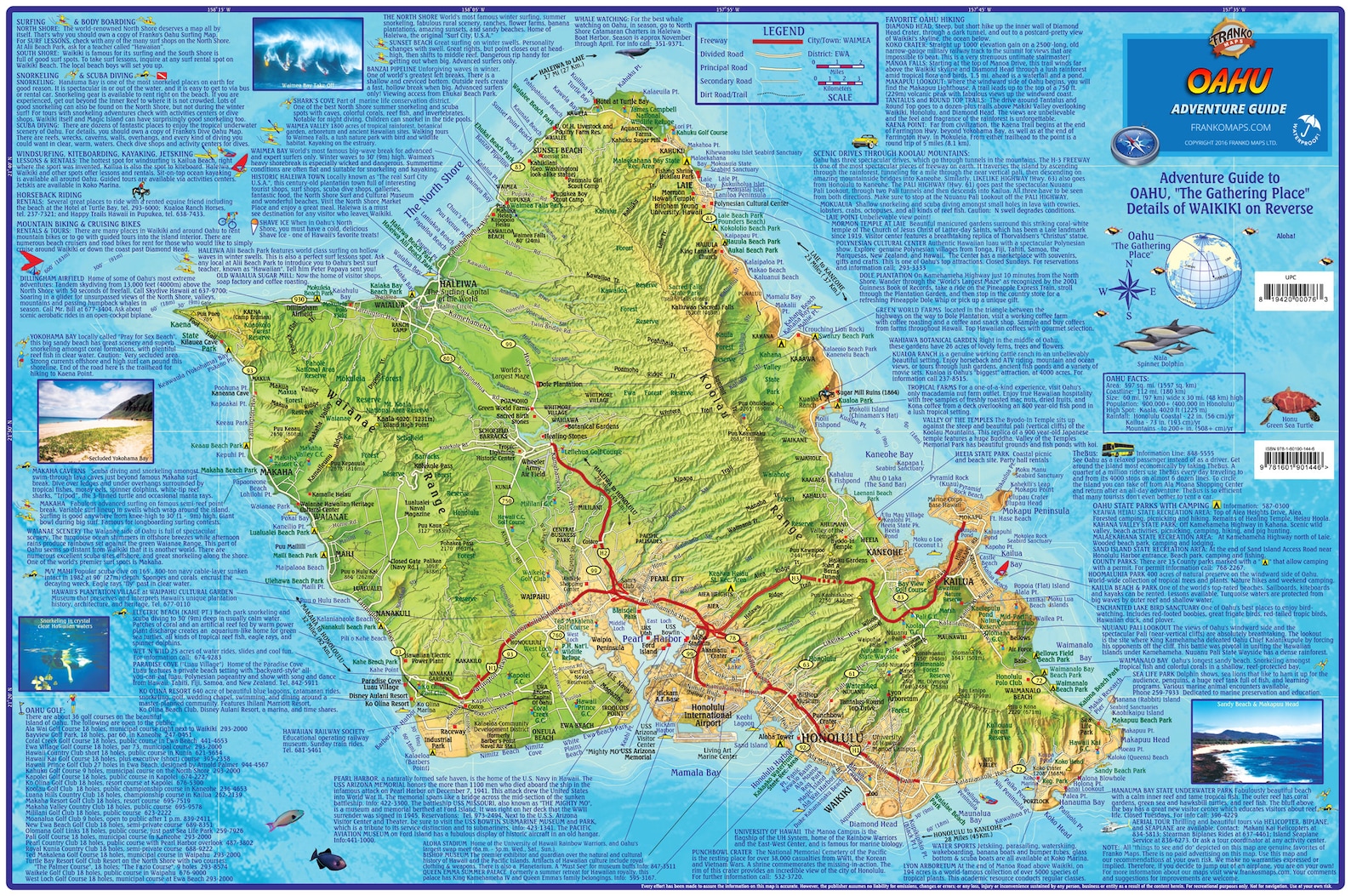 Oahu, Hawaii, Laminated Wall Map - Etsy