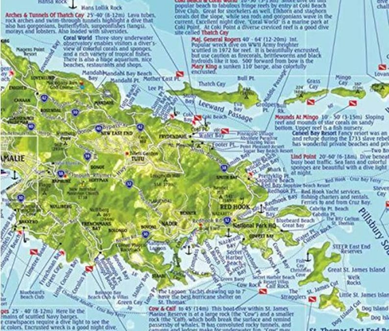 United States Virgin Islands USVI Laminated Wall Map - Etsy