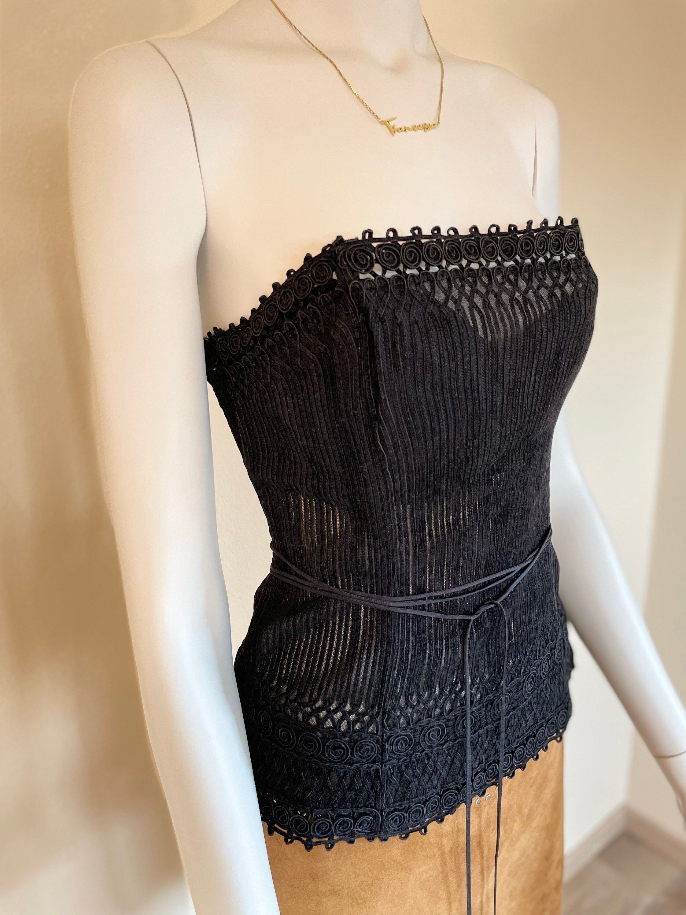 La Perla Vintage Deadstock Black Lace Corset Top, Back Lace Up, Size 36 ...