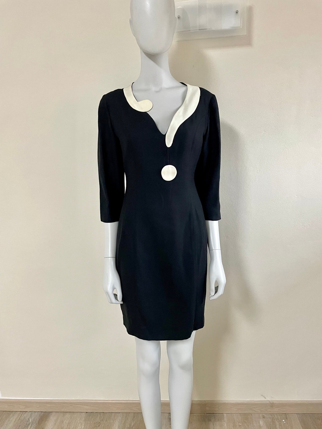 Moschino Couture 1989 Iconic Black White Question Mark Dress, Size S M ...