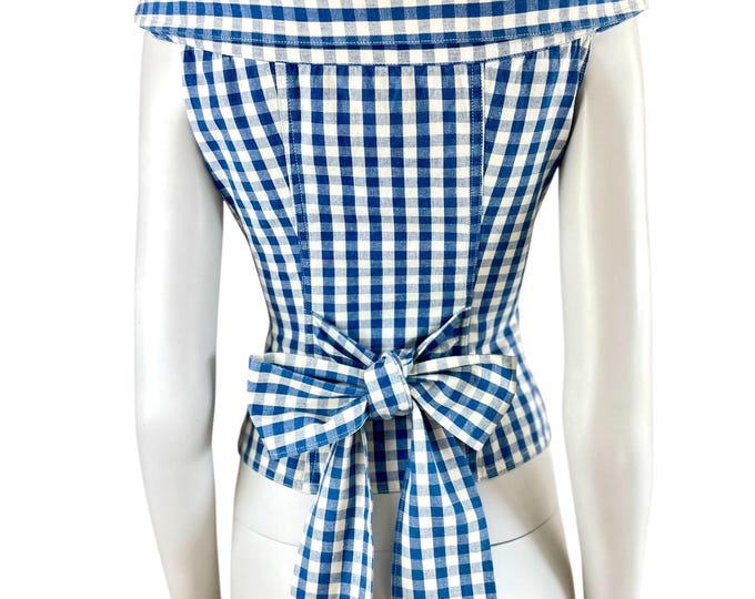 1980s Chantal Thomass Blue White Gingham off Shoulder With Back Bow - Etsy