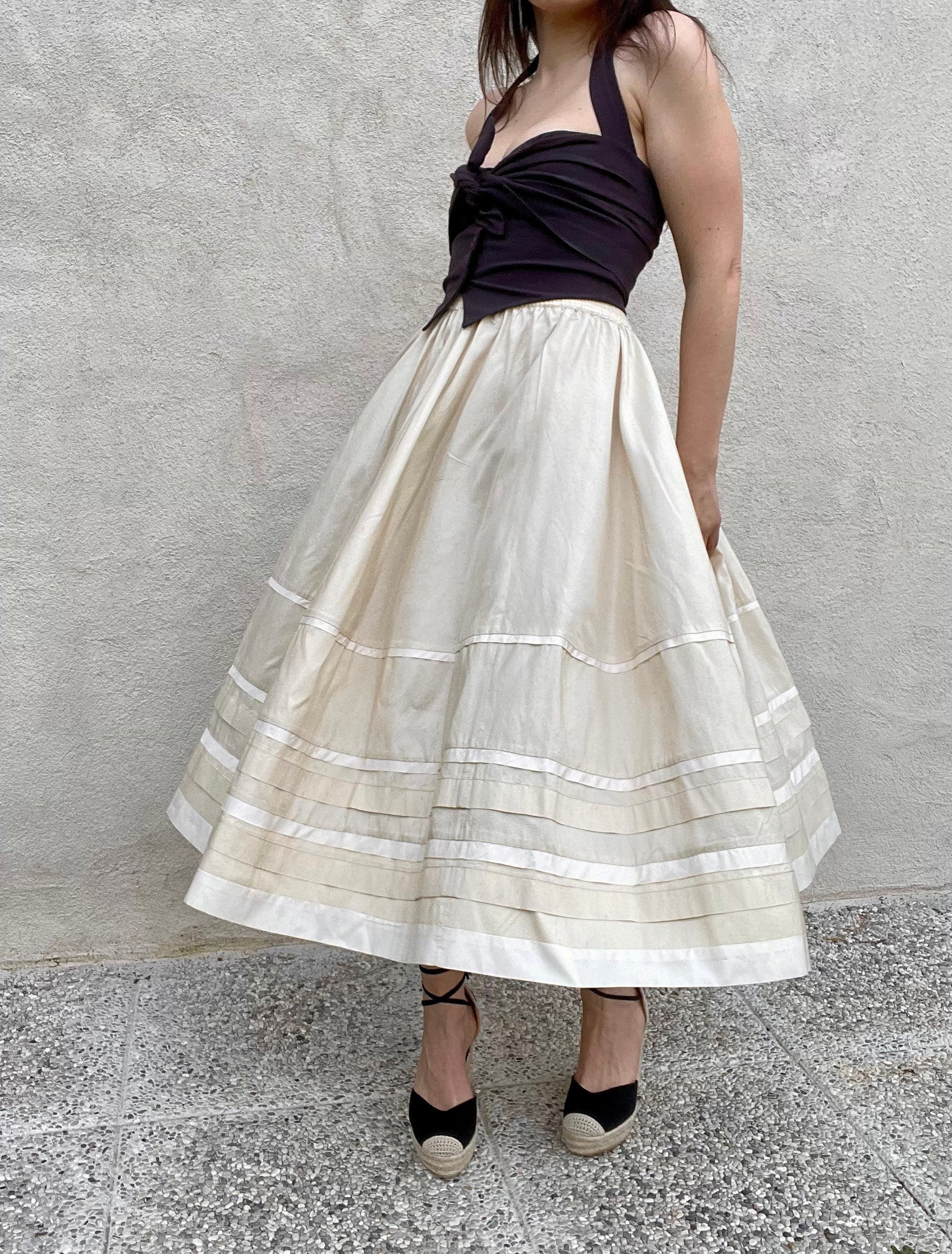 Kenzo Early 1980s Beige/cream Silk Shantung Extra High Rise Full Circle ...