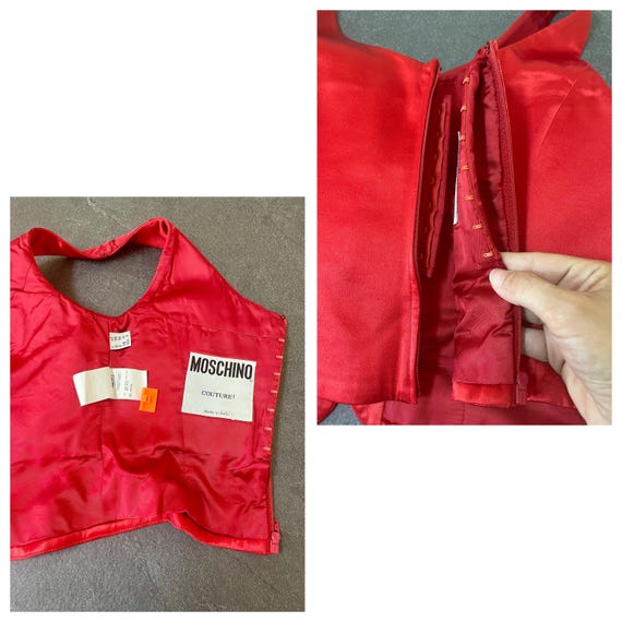1990s Moschino Couture red satin lace up bustier cors… - Gem