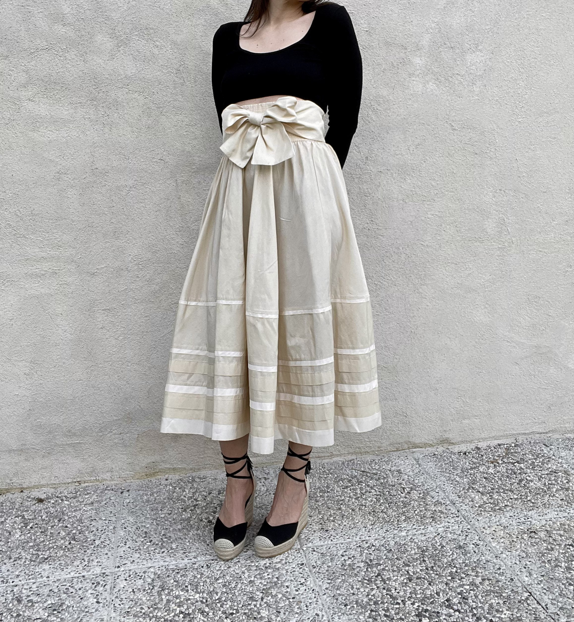 Kenzo Early 1980s Beige/cream Silk Shantung Extra High Rise Full Circle ...