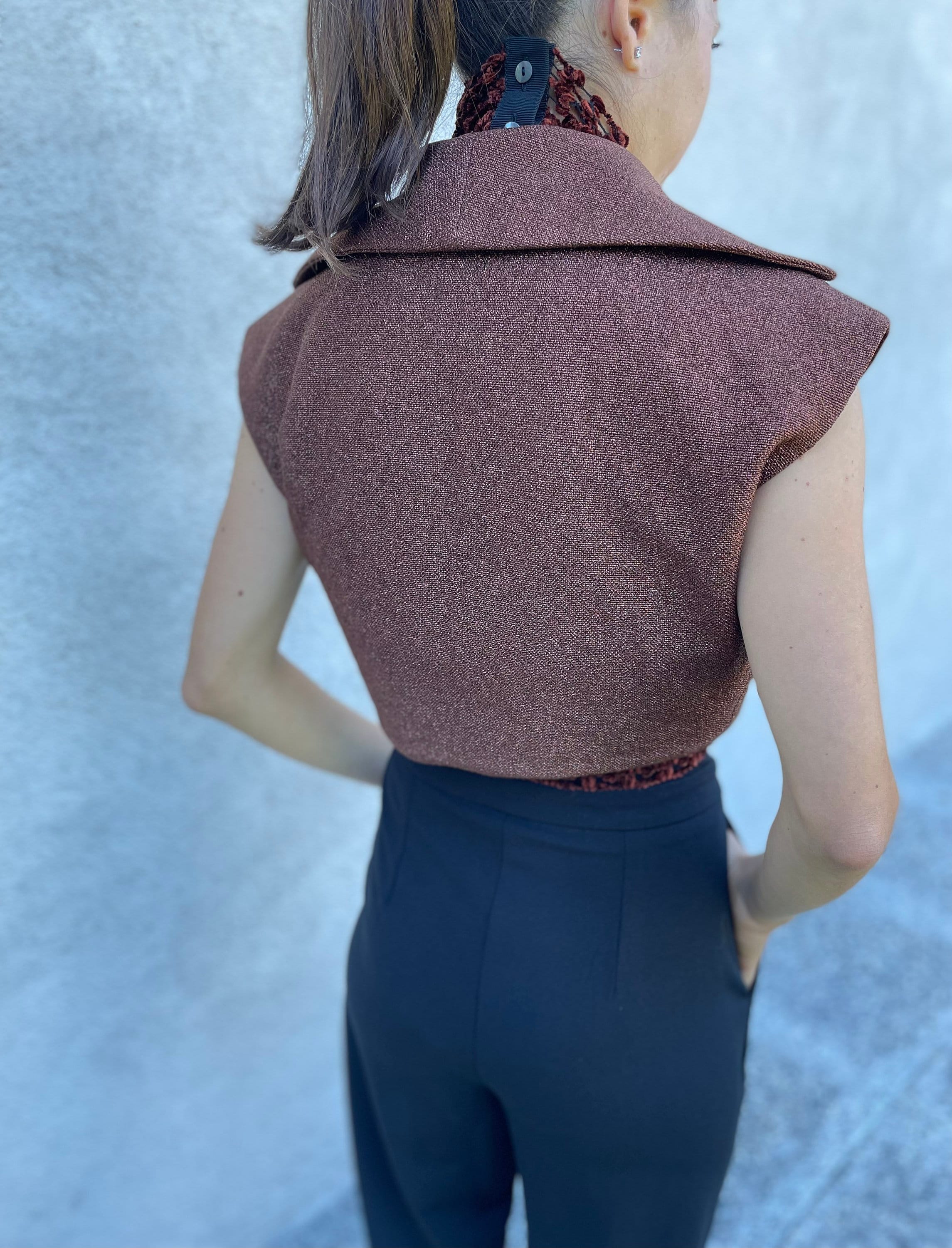 1990s Romeo Gigli Rust Twin Set Lace Fishnet Velvet Shirt, Wrap Around ...