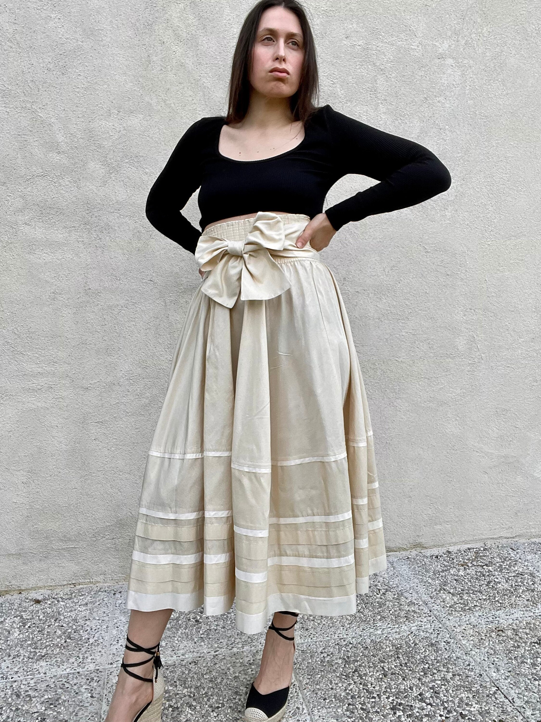 Kenzo Early 1980s Beige/cream Silk Shantung Extra High Rise Full Circle ...