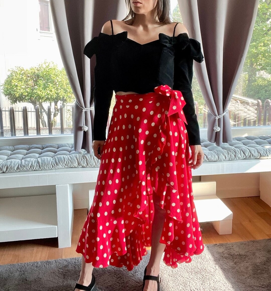 1980s Alberta Ferretti Red Wrap Polka Dot Ruffled Asymmetrical Skirt - Etsy