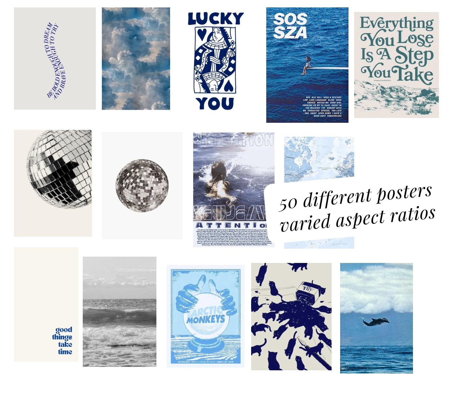 50 PCS Blue Ocean Wall Collage Kit, Costal Grandmother, Light Blue, Sea ...