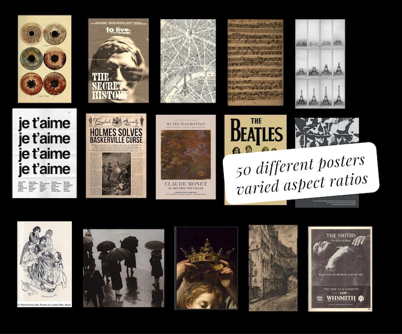 50 PCS Dark Academia Wall Collage Kit, Grunge, Fairycore, Academics ...